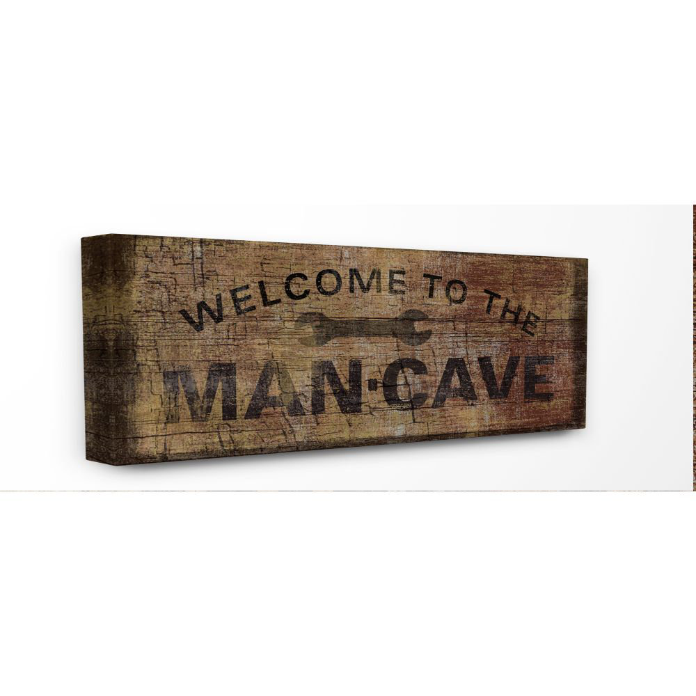Williston Forge 'Man Cave Tools Textured Wood Word Design' Graphic Art on Canvas - Wayfair Canada